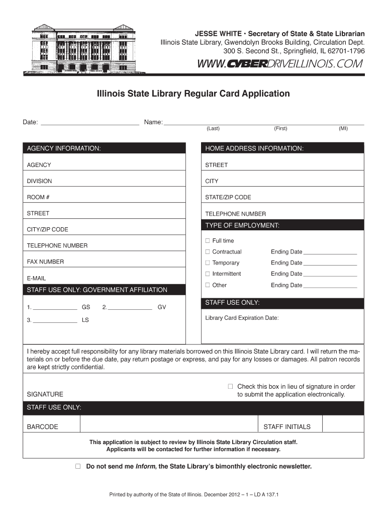 Fillable Online Illinois state Library, gwendolyn brooks building ...