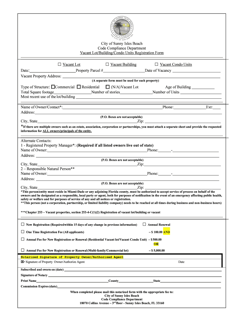 Fillable Online Vacant Lot/Building/Condo Units Registration Form Fax ...