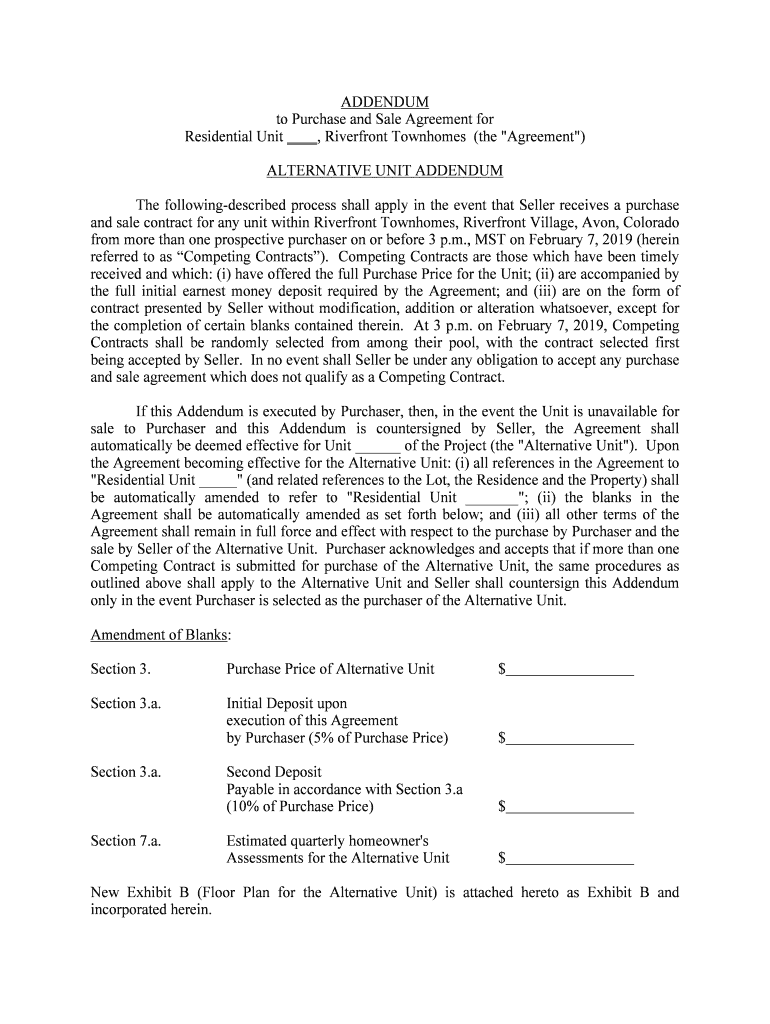Fillable Online ADDENDUM to Purchase and Sale Agreement for Residential ...