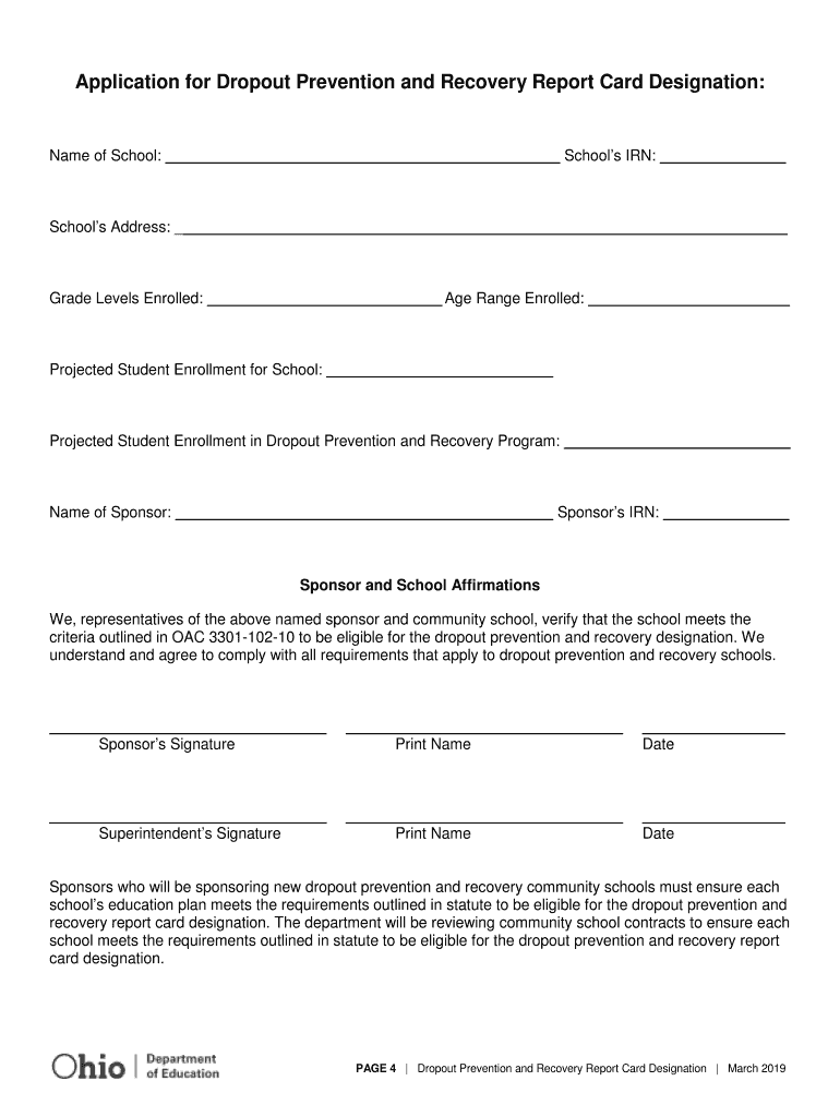 Fillable Online Dropout Prevention and Recovery Report Card Designation ...