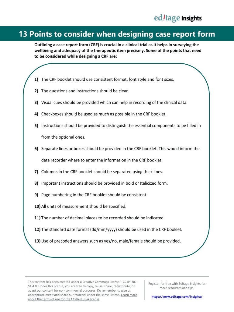 Fillable Online 13 Points to consider when designing case report form ...