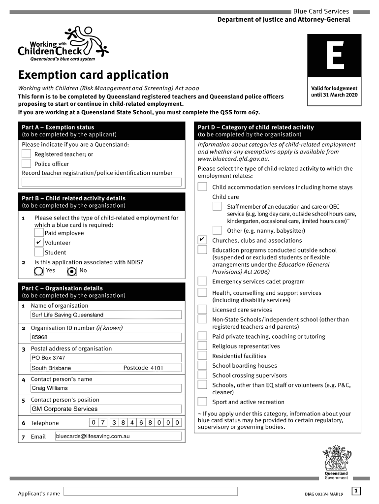 Fillable Online Exemption card application form - Blue Card Fax Email ...