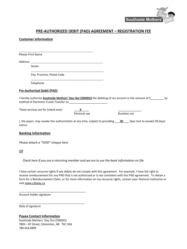 Fillable Online PRE-AUTHORIZED DEBIT (PAD) AGREEMENT ... - Dorset Realty Fax Email Print - pdfFiller