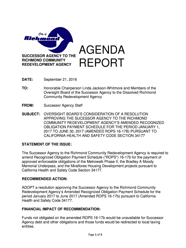 Fillable Online Successor Agency to the former Redevelopment ...