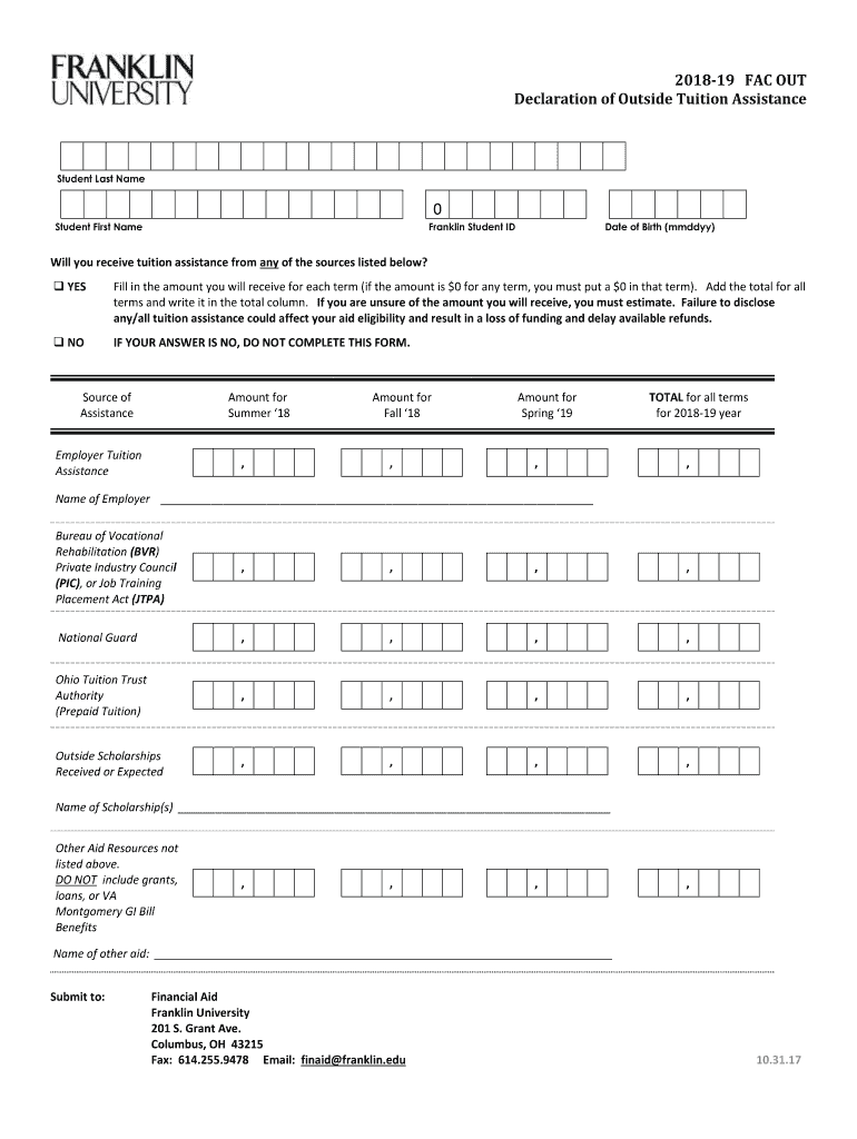 Fillable Online Declaration of Outside Tuition Assistance Fax Email ...