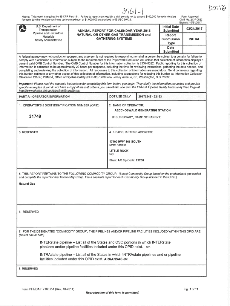 Fillable Online NOTICE: This report is required by 49 CFR Part 191 ...