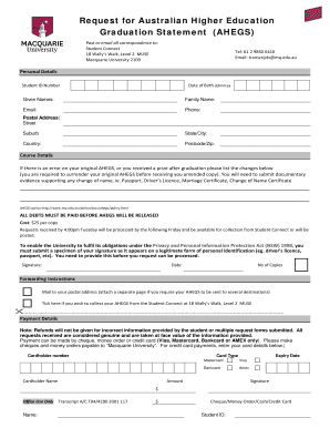 Fillable Online students mq edu AHEGS Request - Macquarie University ...