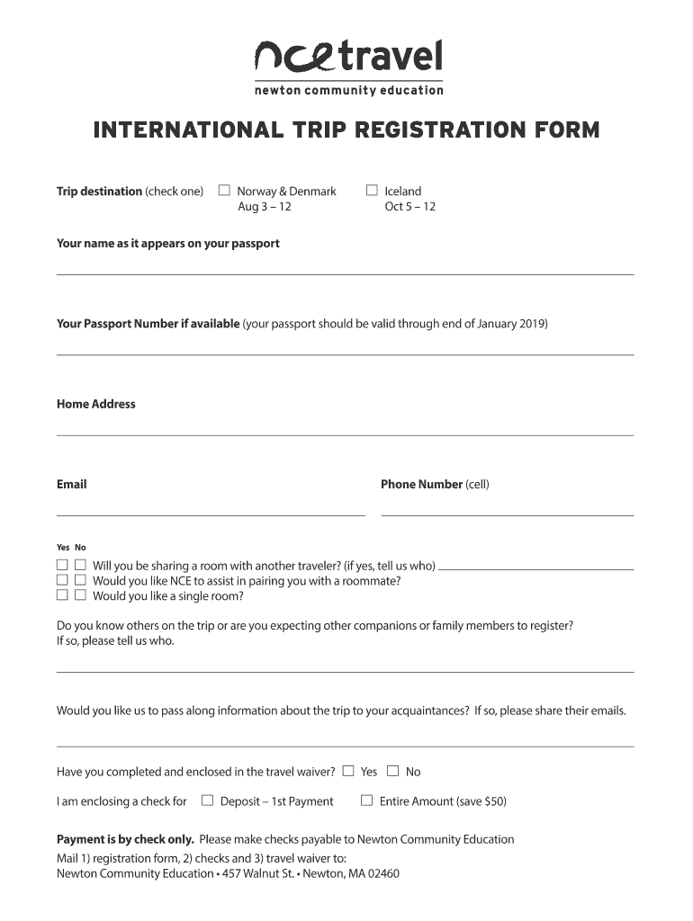 Fillable Online www2 newtoncommunityed INTERNATIONAL TRIP REGISTRATION ...