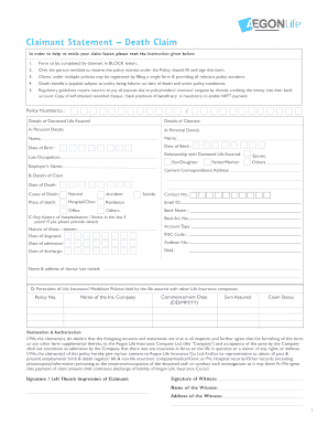 Fillable Online Claimant Statement Death Claim form 2018 Fax Email ...
