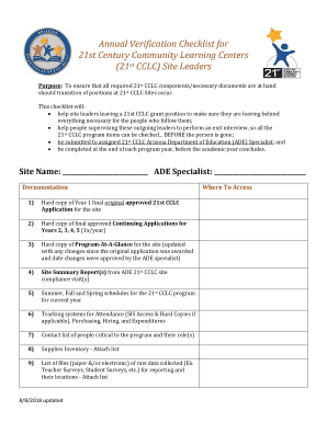 Fillable Online Annual Verification Checklist for 21st Century ...
