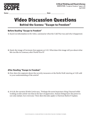 Fillable Online Video Discussion Questions Behind the Scenes: Escape to ...