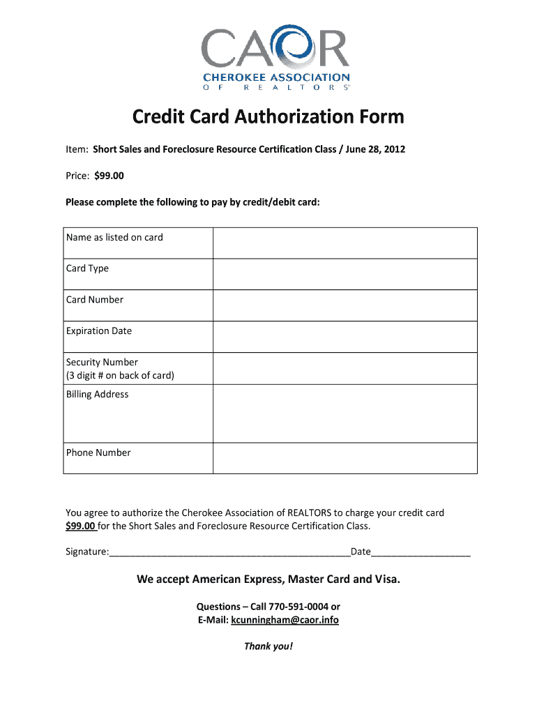 Fillable Online CAOR Credit Card Form Fax Email Print - pdfFiller