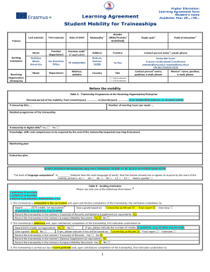 Fillable Online Higher Education: Learning Agreement form Learning ...