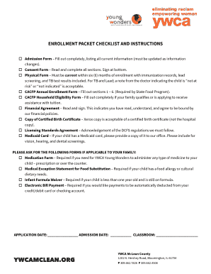 Fillable Online enrollment packet checklist and instructions - YWCA McLean County Fax Email ...