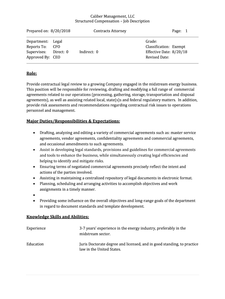Fillable Online Role: Major Duties/Responsibilities & Expectations Fax ...