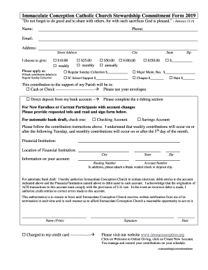 Fillable Online Stewardship Commitment Form - Immaculate Conception ...