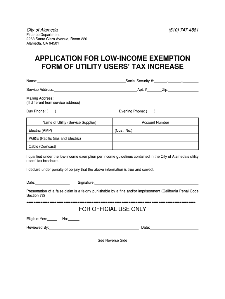 Fillable Online application for low-income exemption form of utility ...