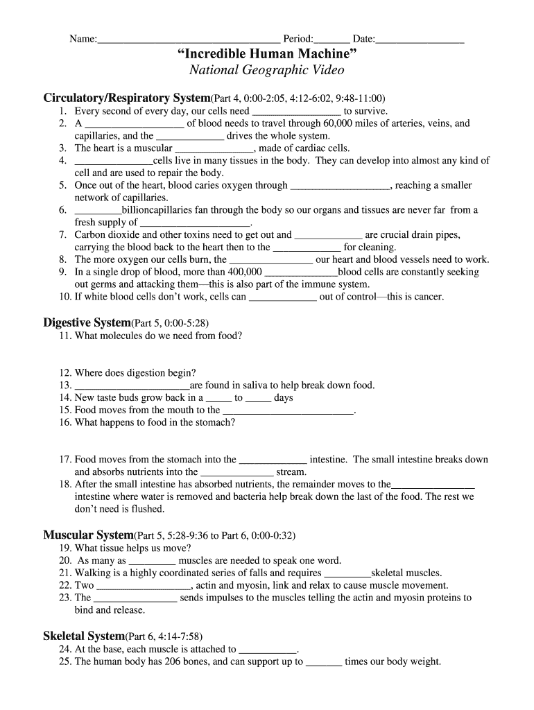 Fillable Online Incredible Human Machine National Geographic Video Fax ...