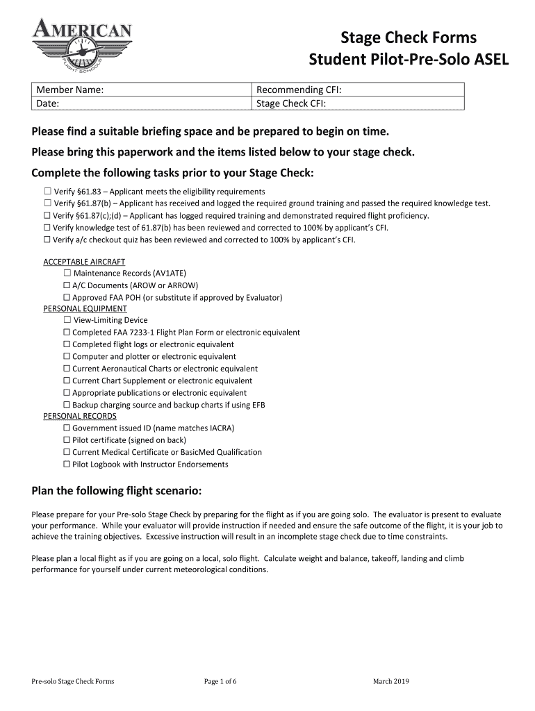 Fillable Online Stage Check Forms Student Pilot-Pre-Solo ASEL - Aspen ...