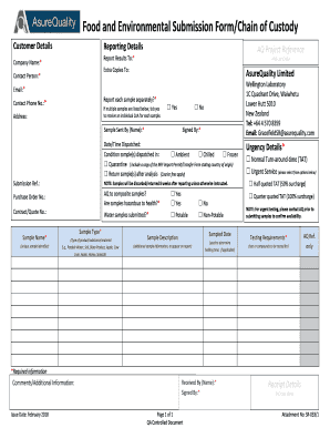 Fillable Online Food and Environmental Submission Form/Chain of Custody ...