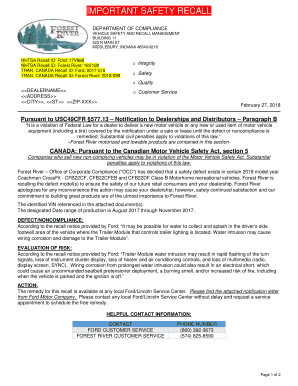 Fillable Online NHTSA Recall ID: Ford: 17V668 Fax Email Print - pdfFiller