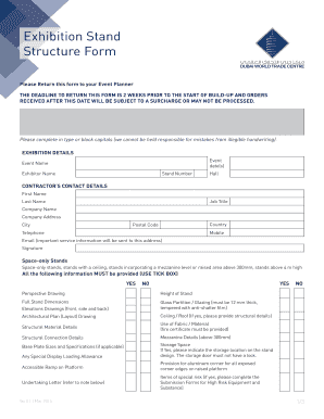 Fillable Online Fillable Online Exhibition Stand Structure Form Fax ...