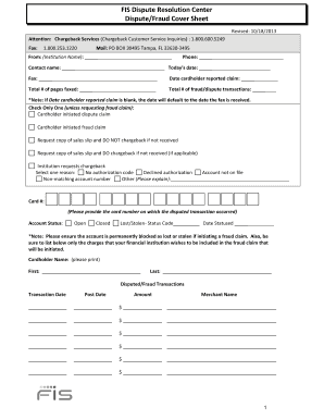 Fillable Online FIS Dispute Resolution Center Dispute/Fraud Cover Sheet ...