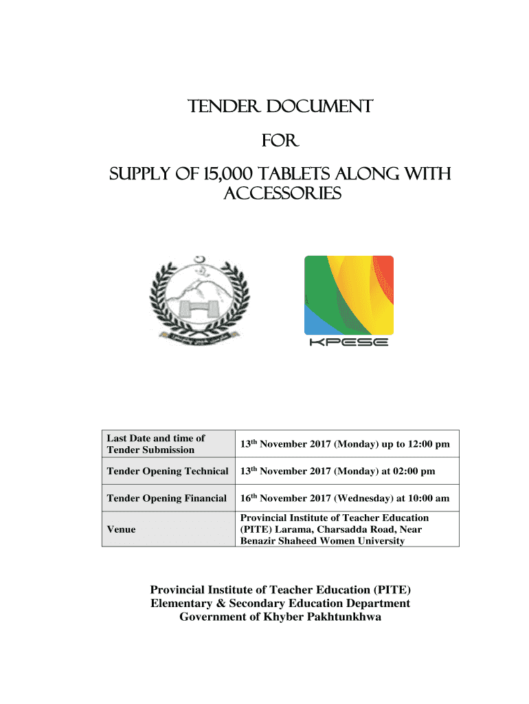 Fillable Online TENDER DOCUMENT For Supply of 15,000 Tablets along with ...