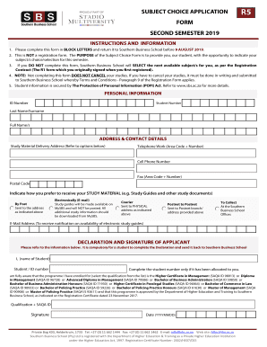 Fillable Online SUBJECT CHOICE APPLICATION Fax Email Print - pdfFiller