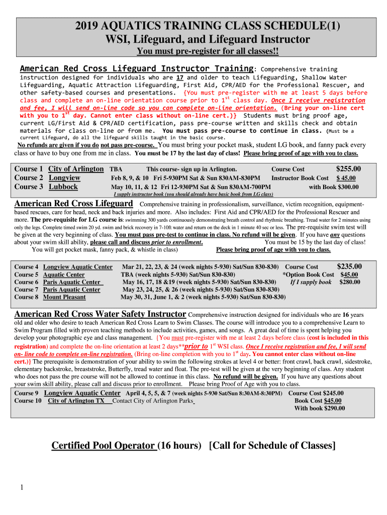 Fillable Online WSI, Lifeguard, and Lifeguard Instructor Fax Email ...