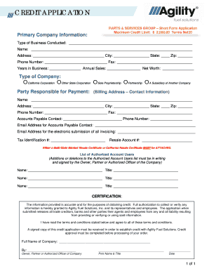 Fillable Online Credit Application Form Agility Customersdistributed ...