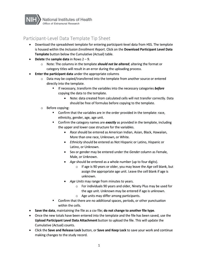 Participant Level Data Template - Fill Online, Printable, Fillable ...