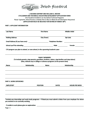 Fillable Online CTE (CAREER AND TECHNICAL EDUCATION) SCHOLARSHIP APPLICATION FORM Fax Email ...