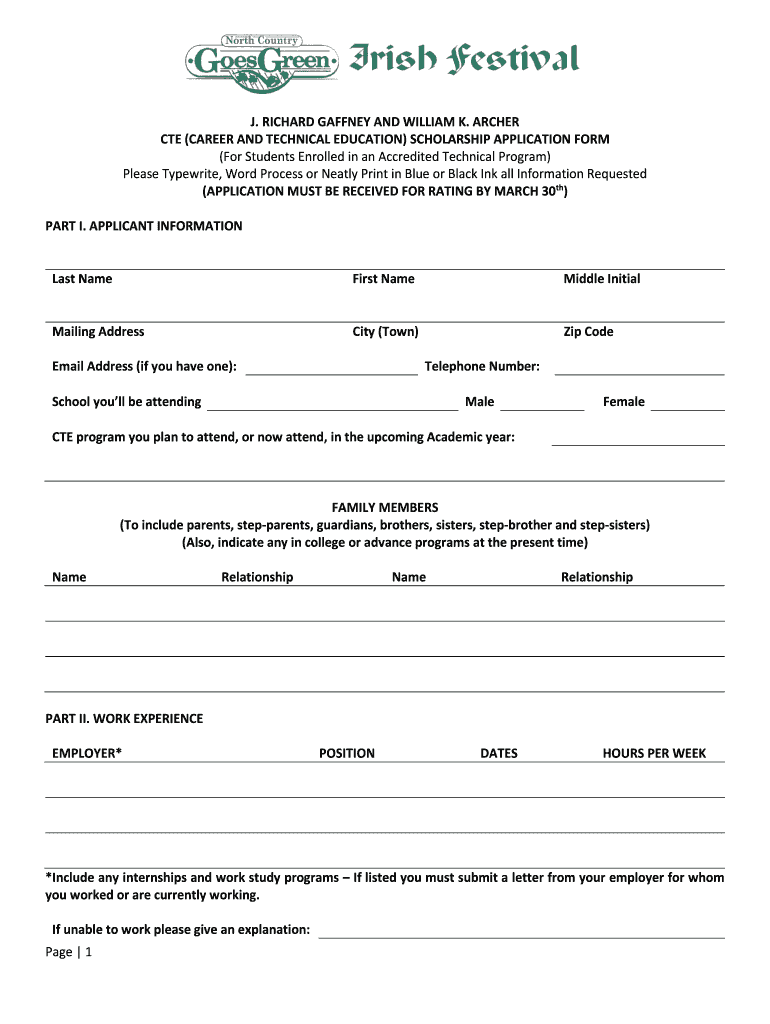 Fillable Online CTE (CAREER AND TECHNICAL EDUCATION) SCHOLARSHIP APPLICATION FORM Fax Email ...