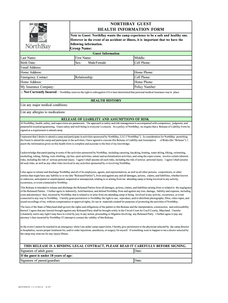 Fillable Online Fillable Online GUEST HEALTH INFORMATION FORM - Truro ...