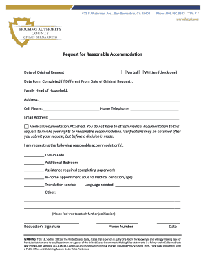 Fillable Online Reasonable Accommodation Verification Form - Housing ...