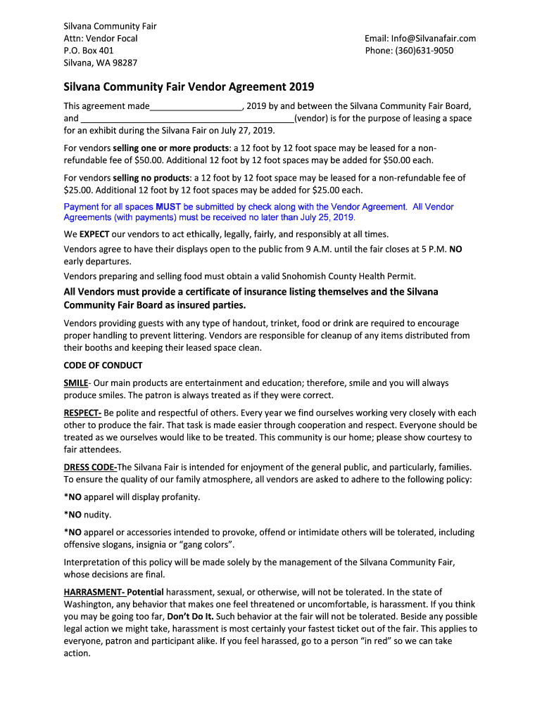 Fillable Online Vendor Agreement Rules - Balloon Regatta Vendor Fair ...