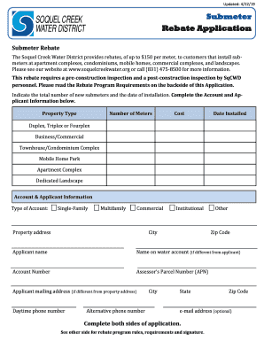 Fillable Online Submeter Rebate Application - Soquel Creek Water ...