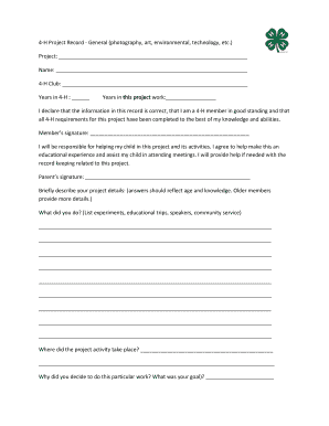 Fillable Online 4-H Activity Sheet 4-H Year:Name: 4-H Age: Fax Email ...