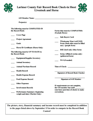 Fillable Online Larimer County Fair Record Book Check-in Sheet ...