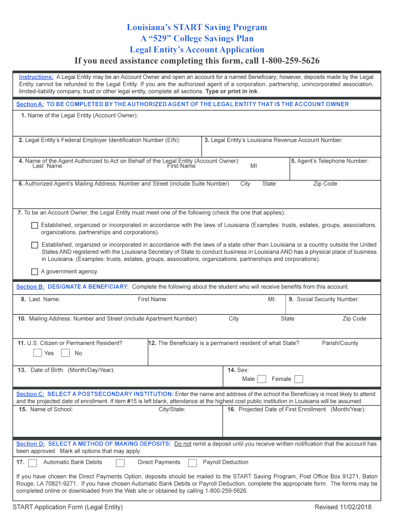 Fillable Online Louisiana's START Saving Program A 529 College Savings ...