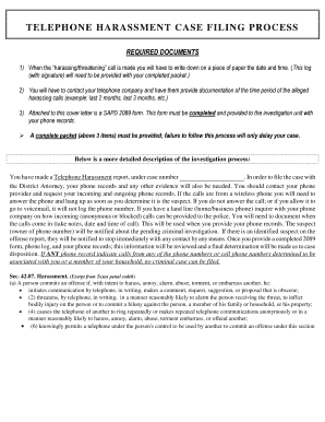 Fillable Online TELEPHONE HARASSMENT CASE FILING PROCESS Fax Email ...