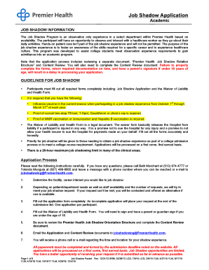 Fillable Online Premier Health Job Shadow Orientation Brochure Fax ...