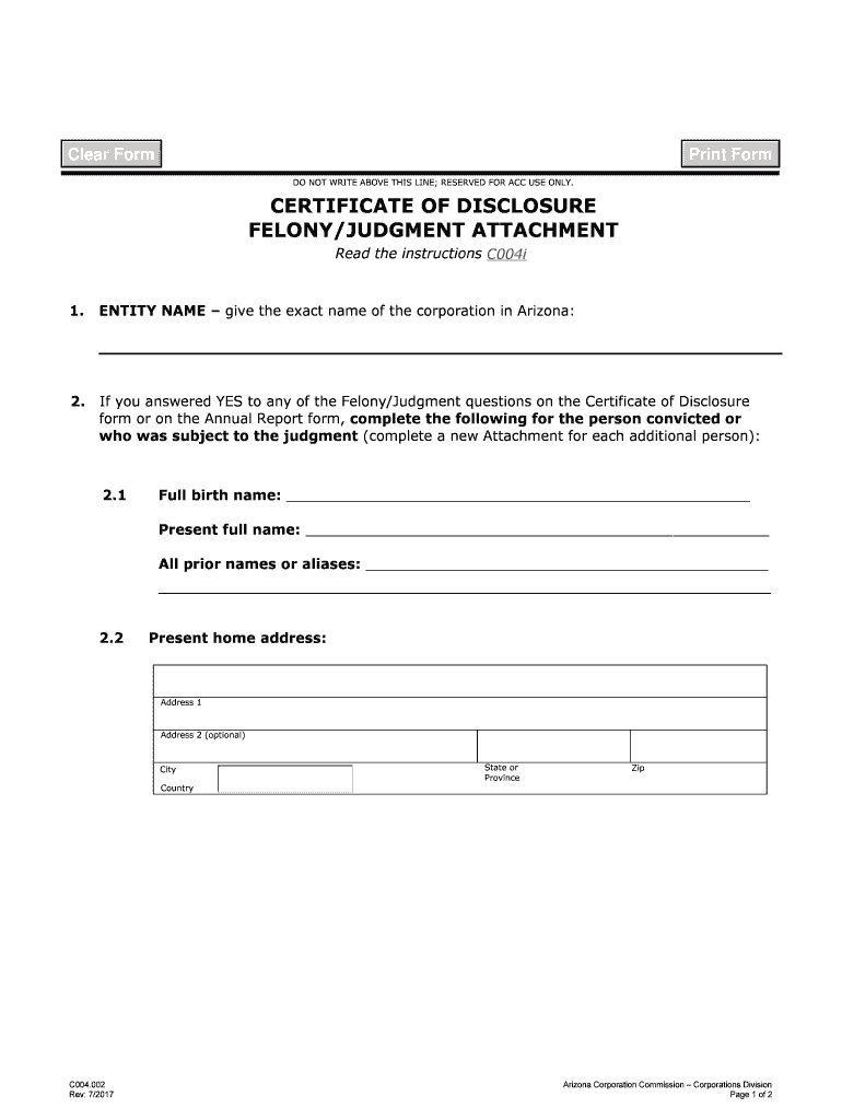 Fillable Online Certificate of disclosure felonyjudgment attachment ...