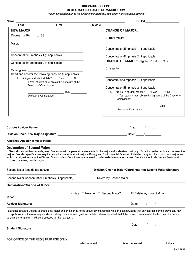 Fillable Online Office of the RegistrarAcademic Program Declaration ...