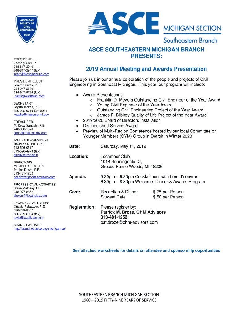Fillable Online branches asce ASCE SOUTHEASTERN MICHIGAN BRANCH Fax ...