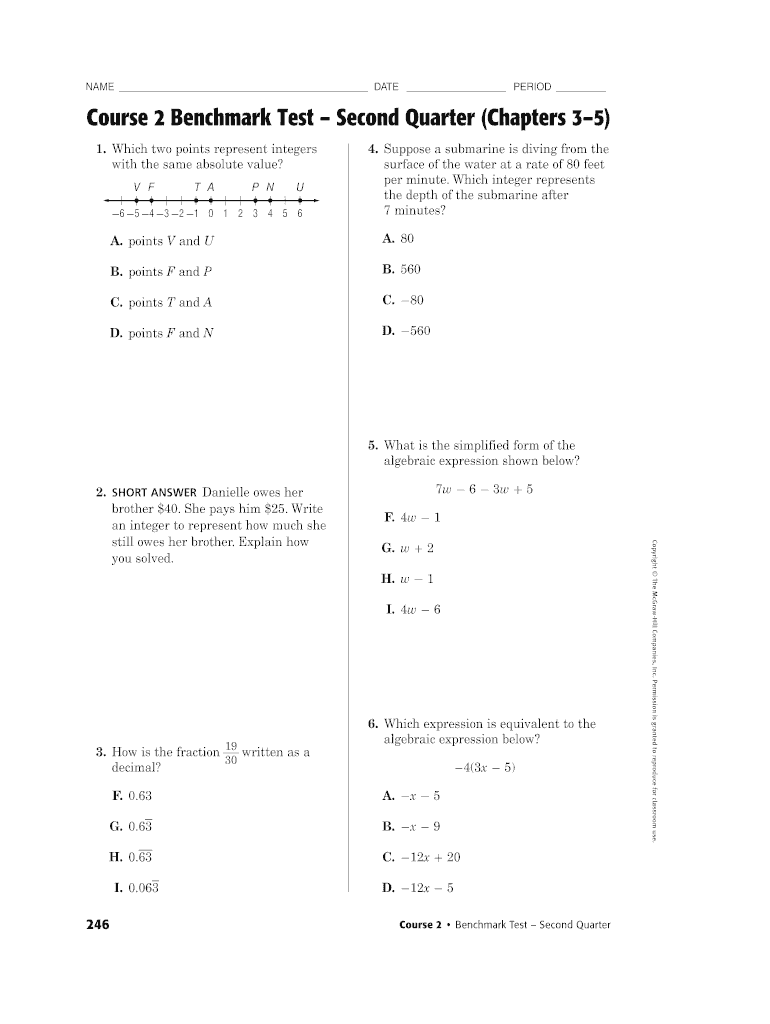 Fillable Online Course 2 Benchmark Test Second Quarter (Chapters 35 ...