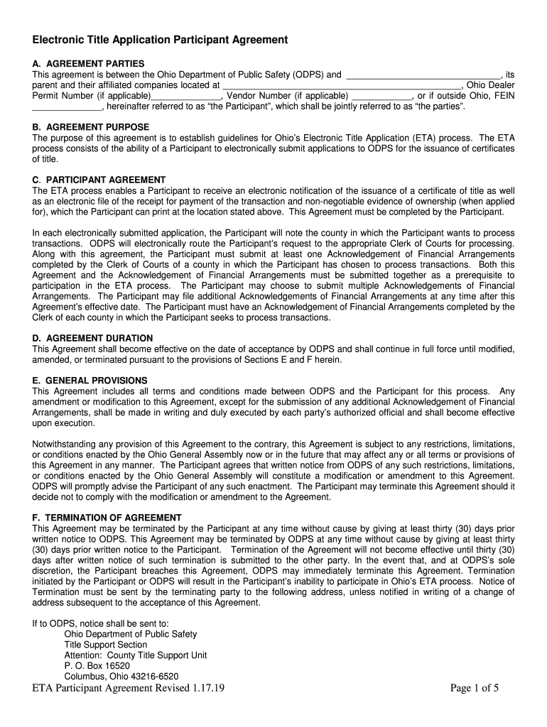 Fillable Online Electronic Title Application Participant Agreement Fax ...