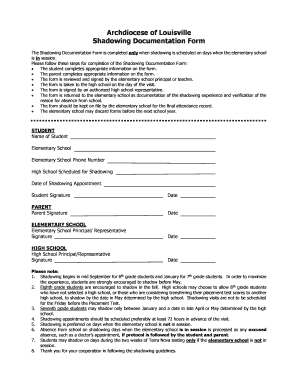 Fillable Online Shadowing Documentation Form Fill Online, Printable ...