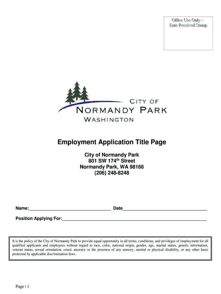 Fillable Online normandypark civicweb Employment Application Title Page ...